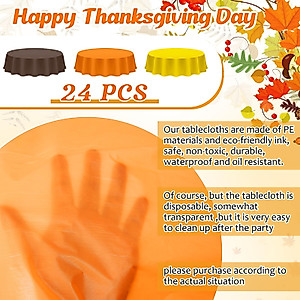 Patelai Thanksgiving Plastic Tablecloth Round Plastic Table Cover Fall Color Plastic Table Cloth Disposable Waterproof Yellow Tablecloth Orange Brown Tablecloth Plastic for Party Dinner Table (24 Pcs)