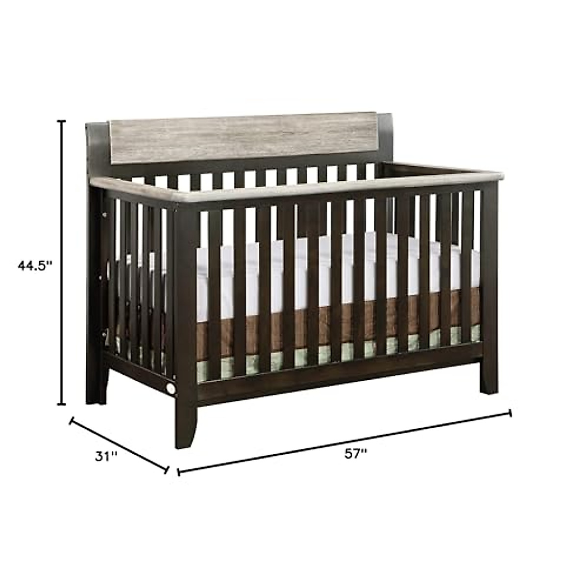 Suite Bebe Hayes 4 in 1 Convertible Crib, Coffee and Faux Barnwood - Quick Ship