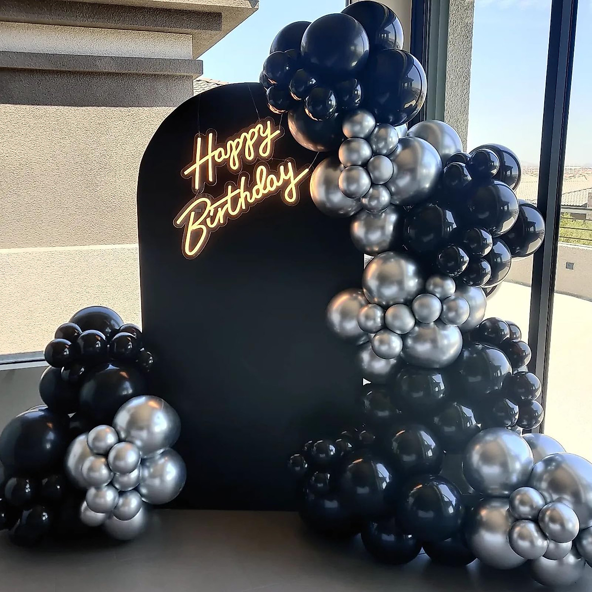 Awenztech 120pcs Black Balloon Arch Kit, 18 12 10 5 inch Black Latex Balloons Different Sizes Black Balloon Garland for Graduation Halloween Birthday Party Decorations