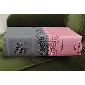 NIV, Life Application Study Bible, Third Edition, Large Print, Leathersoft, Gray/Pink, Red Letter, Thumb Indexed