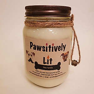 Very Vanilla Scented 16 Ounce Pawsitively Lit 100% Soy Wax Mason Jar Candle