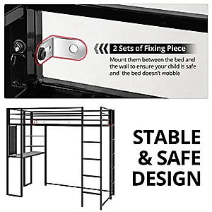 ADOVA Twin Loft Bed with Desk and Shelves for Teens Adult,Loft Bed Frame with 2 Built-in Ladders,12.2" H Safety Guardrail,Noise Free,No Box Spring Needed,72.01'' H x 57.09'' W x 79.53'' L