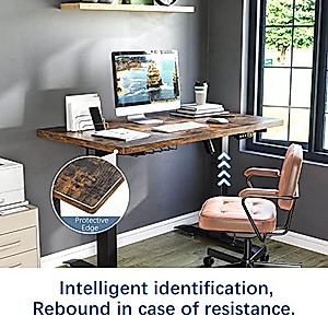 WULEITEX Dual Motor Standing Desk, 48 x 24 Inches Adjustable Height Desk, Stand up Desk, Sit Stand Home Office Desk with Splice Board/Black Frame/Rust Brown