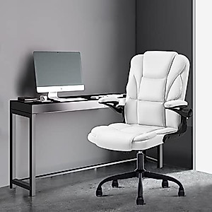 SEATZONE Home Office Desk Chair, High Back Ergonomic Managerial Executive Chairs, Swivel Adjustable Computer Chair, Headrest and Lumbar Support Desk Chairs with Wheels and Armrest, White