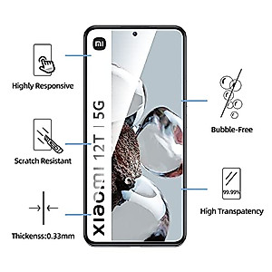 NEW'C 3 Pack Designed for Xiaomi 12T,Xiaomi 12T Pro Screen Protector Tempered Glass, Case Friendly Anti Scratch Bubble Free Ultra Resistant