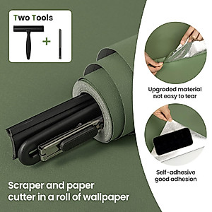 Abyssaly Green Wallpaper Peel and Stick 118"X17.7" Green Contact Paper for Cabinets and Drawers Removable Self Adhesive Thicken Wallpaper Covering for Bedroom with Scraper, Paper Cutter