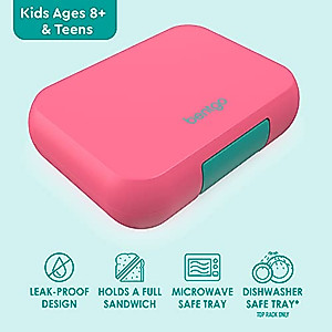 Bentgo® Pop - Bento-Style Lunch Box for Kids 8+ and Teens - Holds 5 Cups of Food with Removable Divider for 3-4 Compartments - Leak-Proof, Microwave/Dishwasher Safe, BPA-Free (Bright Coral/Teal)