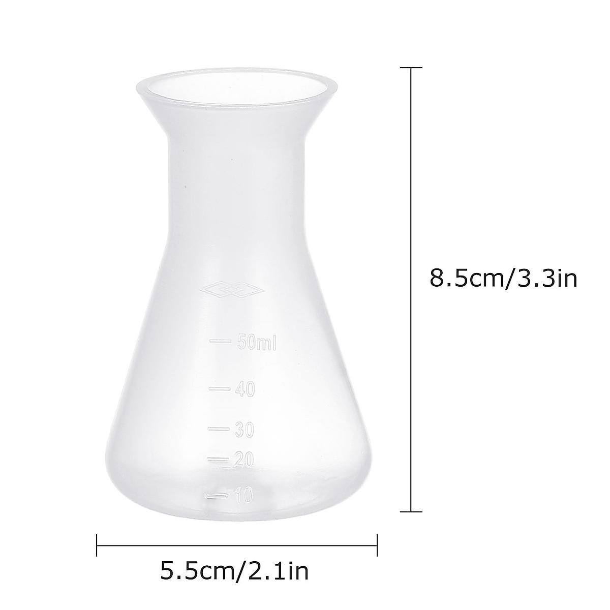 Baluue Erlenmeyer Flask 50ml Laboratory Conical Flask Plastic Erlenmeyer Flask Narrow Neck Clear Conical Flask with Scale for Laboratory School Educational Learning