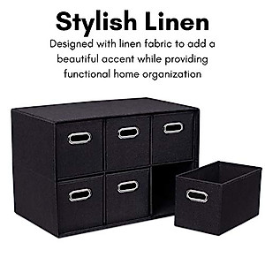BIRDROCK HOME Black Linen Cube Organizer Shelf with 6 Storage Bins – Strong Durable Foldable Shelf – Kid Toy Clothes Towels Cubby – Collapsible Bedroom Fabric Shelves and Cubes