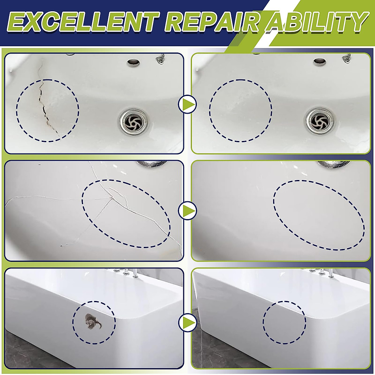 Porcelain Repair Kit, Fiberglass Tub Repair Kit, Shower Sink, Bathtub and Countertop Tile Repair Kit, Repair Chips Dents Cracks Scratches from Ceramic, Marble, Quartz, Resin, Acrylic (White)