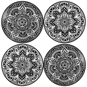 Coloch 4 Pack 8.5 Inch Ceramic Salad Plates, Black and White Floral Dessert Plate Reusable Snack Serving Plate for Pasta, Fruits, Sandwiches, Bar, Home Use, Microwave and Dishwasher Safe