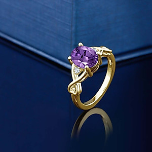 Gem Stone King 18K Yellow Gold Plated Silver Oval Purple Amethyst Women Ring (1.75 Cttw, Gemstone Birthstone, Available In Size 5, 6, 7, 8, 9)