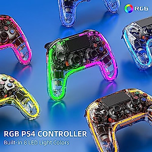 Honghao Controllers For PS4 With Hall Triggers/Vibration/Programming/8 RGB LED Lights, Wireless Remote Joystick Gamepad Accessories, Shock PS4 Dual Controller for PlayStation 4/Slim/Pro/PC (Black)