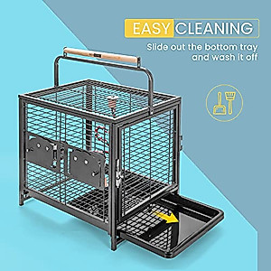 VIVOHOME 19 Inch Wrought Iron Bird Travel Carrier Cage for Parrots Conures Lovebird Cockatiel Parakeets Black