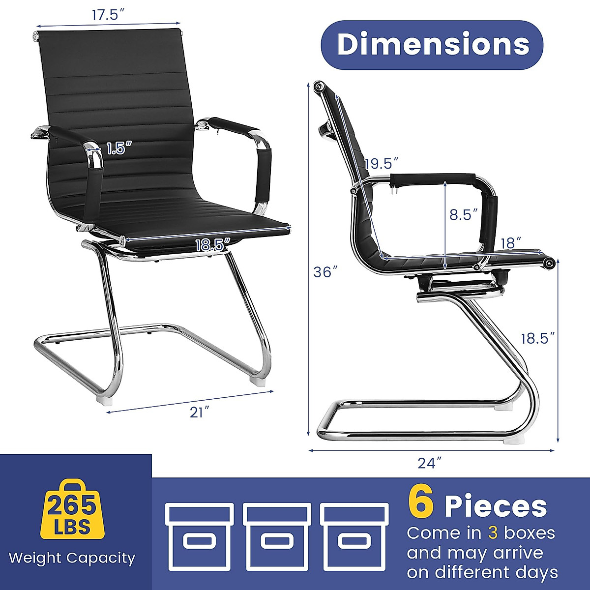 Tangkula Office Guest Chair Set of 6, Heavy Duty Reception Chairs Conference Room Chairs with Protective Arm Sleeves & Sled Base, Modern PU Leather Classic Mid Back Guest Chairs no Wheels