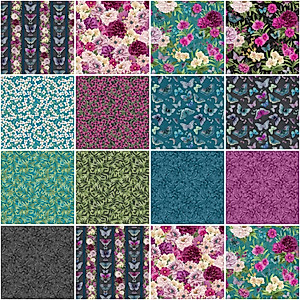 Wilmington Prints Midnight Garden Large Floral Allover, Fabric by The Yard (Black)