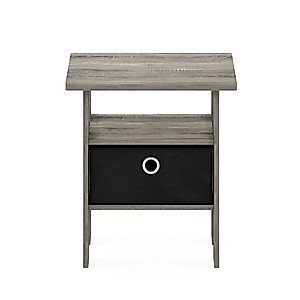 Furinno Econ Multipurpose Home Office Computer Writing Desk, French Oak Grey & Andrey End Table/Side Table/Night Stand/Bedside Table with Bin Drawer, French Oak Grey/Black