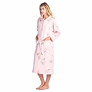 Casual Nights Women's Long Quilted Robe House Dress - Floral Pink - Medium