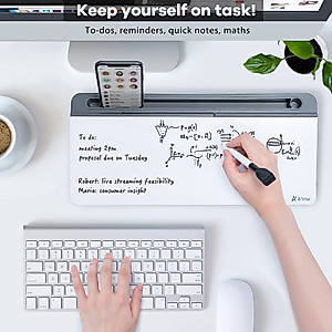 Desk Whiteboard Dry Erase Glass Whiteboard, Varhomax Desktop White Board to-do List Memo Notepad for Home Office and School Accessories Supplies with Storage Caddy for Computer Keyboard Stand (Gray)