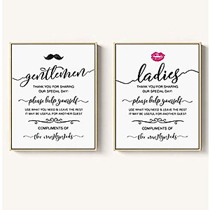 Wedding Bathroom Sign, Basket Signs, Women and Men Hospitality Basket, His and Hers Bathroom Signs, Help Yourself, 8x10 Inch Unframed, Set of 2