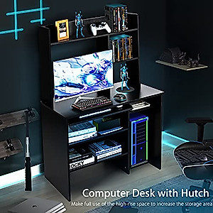IFANNY Computer Desk with Hutch, Wood Office Desk with Keyboard Tray, Storage Shelves and CPU Stand, Work Desk for Home Office, Corner Writing Desk for Small Spaces