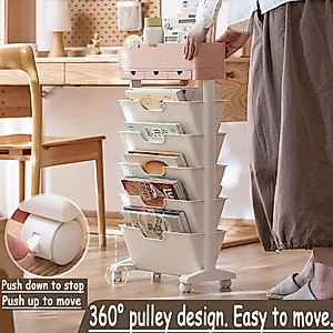 EMENAR Mobile Bookshelf, 6 Tier Moveable Bookshelf Organizer with 360° Universal Wheel, Storage Book Shelves, 2023 New Standing Bookcase for Office Classroom Bedroom (no Wheel,Pink)