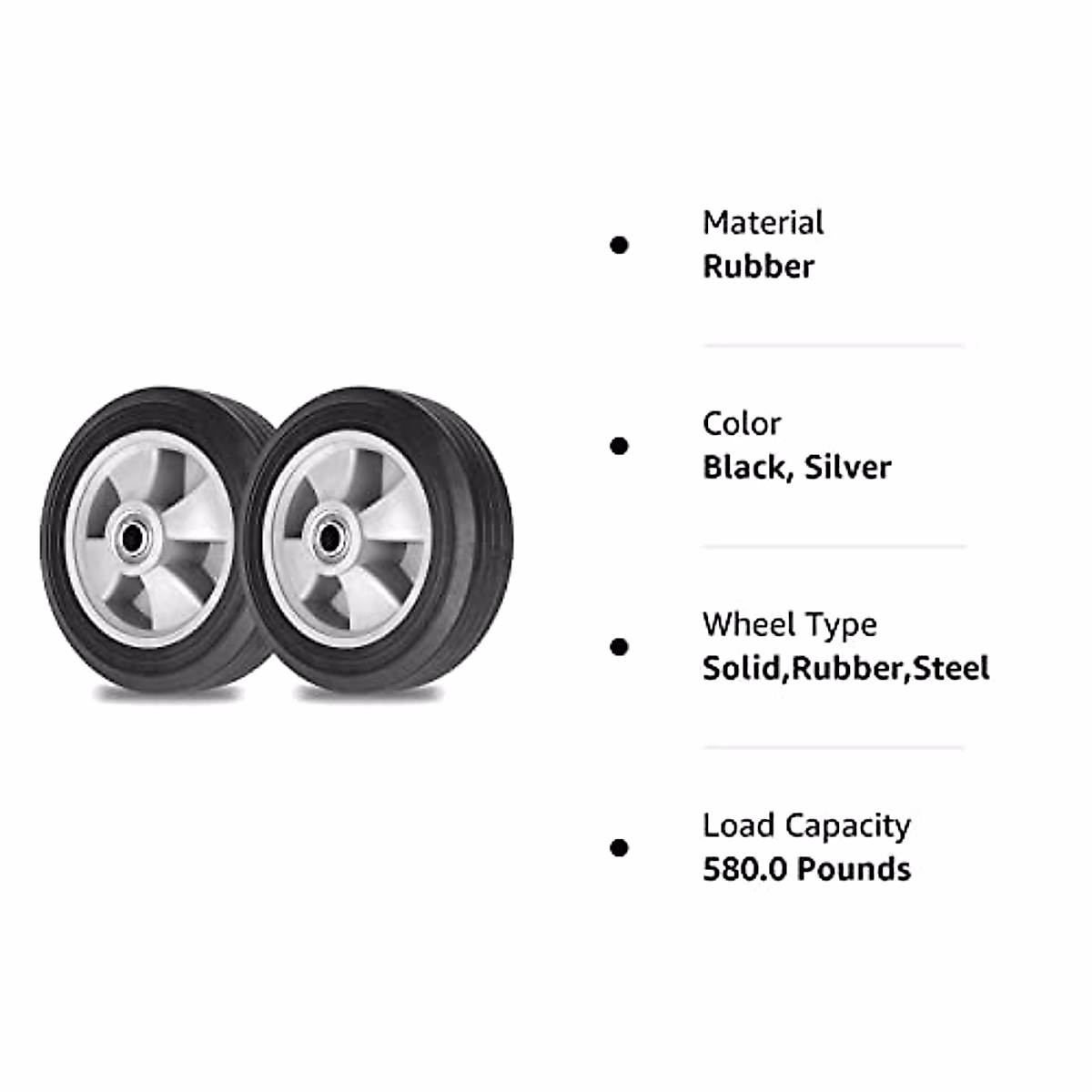 AR-PRO (2- Pack) Run-Flat Solid Rubber Replacement Tire 8" x 2'' with a 5/8" axle for Hand Trucks, Wheelbarrows, Dollies, Trolleys and More – Run Flat with 580 lbs Max Load