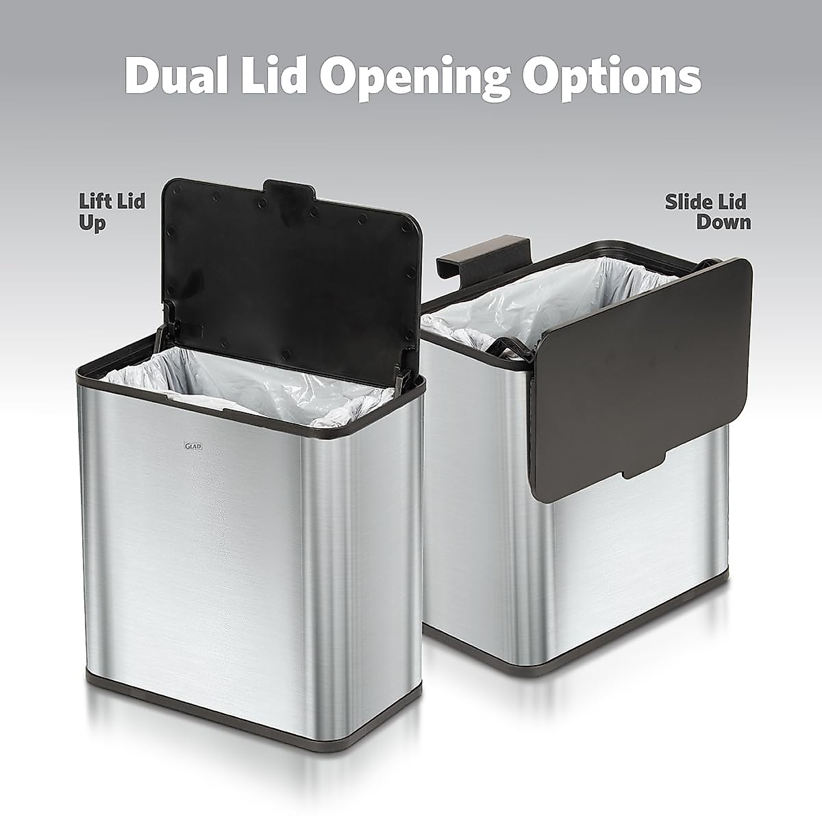 Glad Roomate Stainless Steel Under Counter Trash Can with Clorox Odor Protection | Space Saving Dual Lid Waste Bin for Kitchen Cabinet, Bathroom or Office