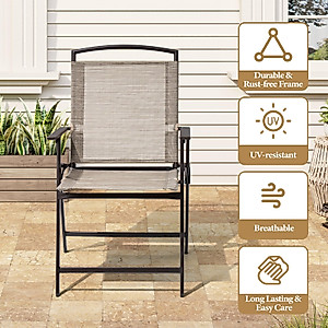 Crestlive Products Set of 4 Patio Folding Chairs 4-Pack Dining Chairs Outdoor Portable Sling with Armrest for Camping, Beach, Garden, Pool, Backyard, Deck (Beige)