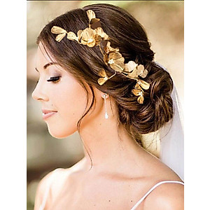 Catery Flower Bride Headband Gold Petal Hair Vine Pearl Bridal Headpiece Floral Golden Leaf Hair Piece Wedding Hair Accessories for Women and Girls