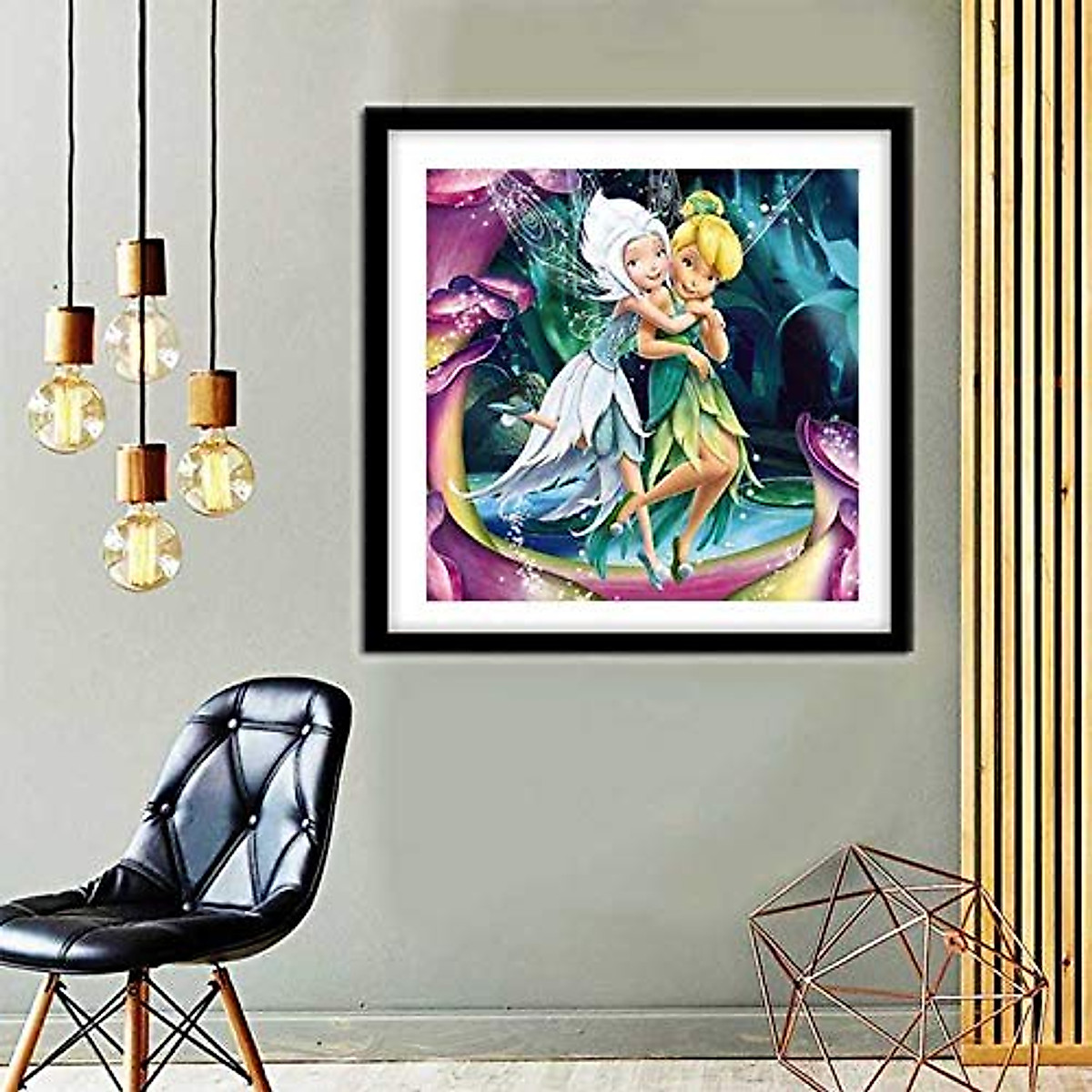 DIY 5D Diamond Art by Number Kits, Tinker Bell Fairy Angel Pretty Fairies Round Full Drill Acrylic Embroidery Cross Stitch Arts Craft Supply for Home Wall Decor Adults 11.8x11.8 inches