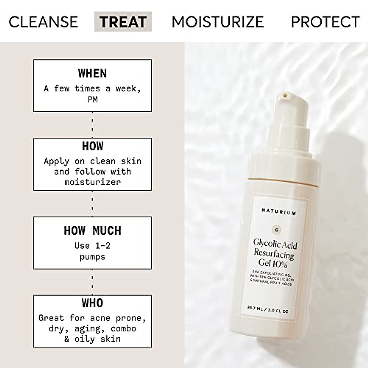 Naturium Glycolic Acid Resurfacing Gel 10%, AHA Exfoliating Gel with Natural Fruit Acids, 3.3 oz