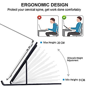 Uniwit 10- Levels Adjustable Laptop Notebook Stand Holder, Foldable Portable Plastic Riser Laptop Holder, Ventilated and Lightweight Compatible for MacBook, Laptop, Notebook Computer,Tablet(Black)