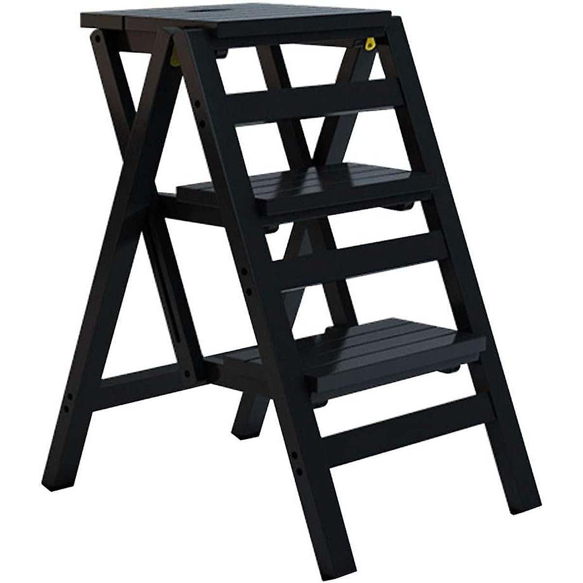 LUCEAE Step Stool Wooden 3 Steps Rise Folding Portable Wide Tread Non-Slip Climbing Ladder,Creative Stair Chair Home Library/Closet/Living Room/Kitchen High Footstool Eco-Friendly and Lightweight