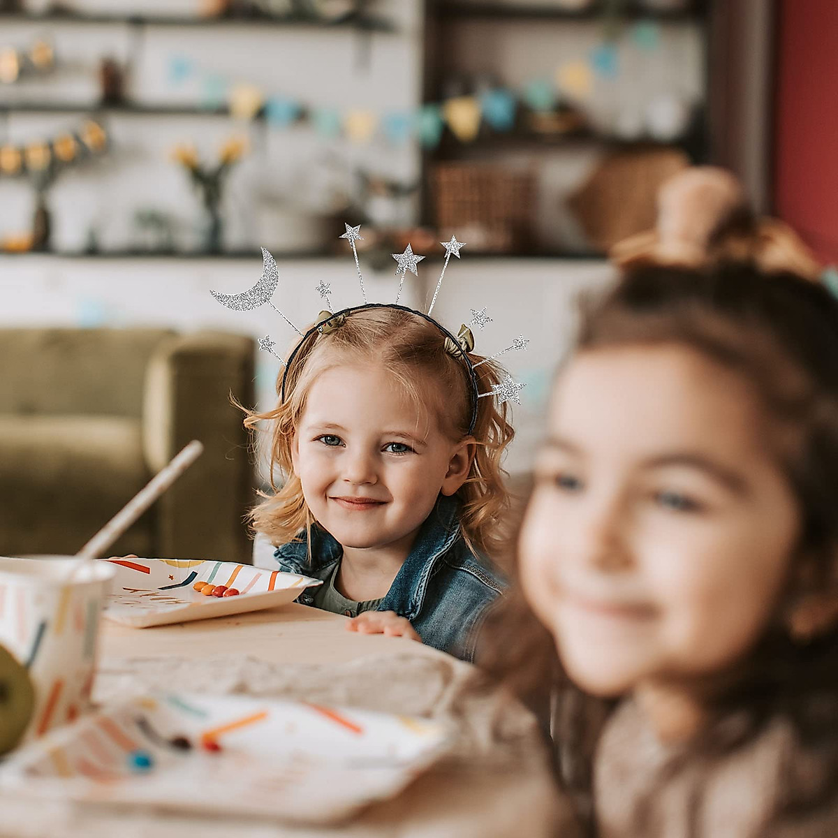 Tawecrew Glitter Star Moon Headband, Star Wand,Party Hair Hoop for Women Girls