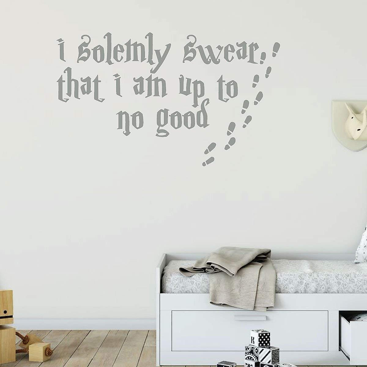 I Solemnly Swear That I Am Up To No Good Wall Decal with Footprints - Marauder's Map Themed Vinyl Lettering for Home or Bedroom Decor