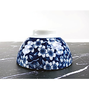 JapanBargain 4686, Japanese Porcelain Rice Bowls Gift Set, Traditional Japanese Inspired Pattern Miso Soup Bowls, Blue Color Salad, Set of 5, Made in Japan