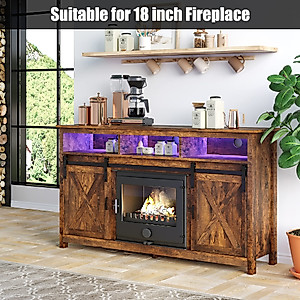 Bolonbi Farmhouse TV Stand for 65 inch TVs, Rustic Entertainment Center Cabinet with Power Outlets (Rustic Brown)