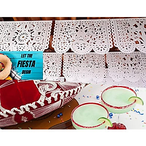 Mexican Party Decorations, 5 Pk White Papel Picado Banner Over 83 Feet long, For Wedding decorations, quinceañeras, birthdays, Mexican PAPER 50 Wedding Flags on string WS93