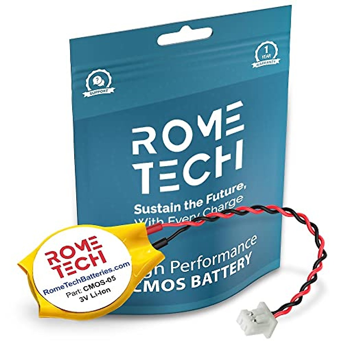 Rome Tech CMOS Battery for Dell Alienware M11x / Dell Alienware M11x R2 / Dell Alienware M11x R3 / Dell Alienware M14x / Dell Alienware M14x R2 - Backup BIOS RTC 3V CR2032 with 2 Pin 2 Wire Cable