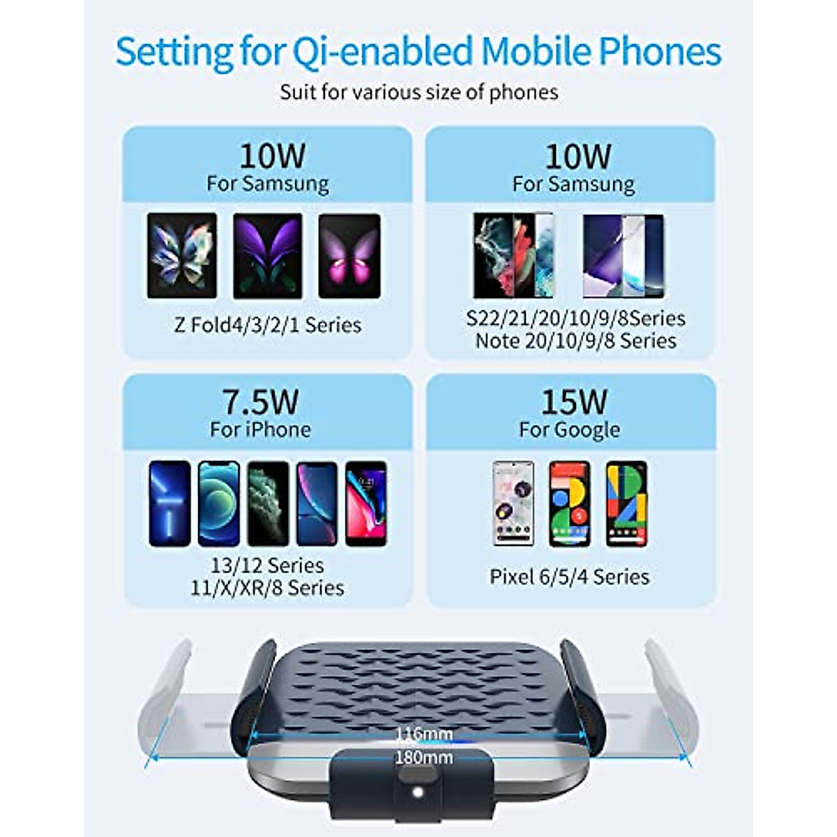 ANPULES Wireless Car Charger for Samsung Galaxy Z Fold 4/3/2, [Dual Coils] Fast Charging Phone Car Mount for Christmas, Auto-Clamping Air Vent Dashboard Car Phone Holder for Galaxy Z Fold/Note