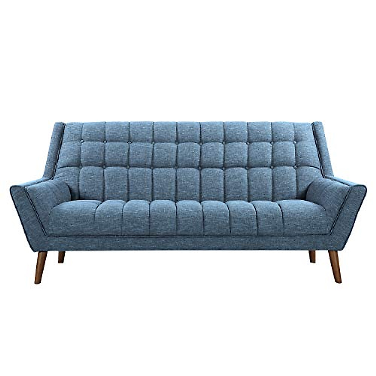Armen Living Cobra Sofa in Blue Linen and Walnut Wood Finish, 82 x 37 x 34