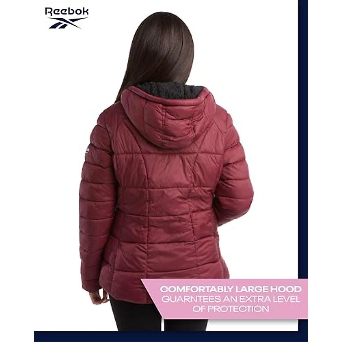 Reebok Women's Winter Jacket - Heavyweight Quilted Puffer Parka Coat - Sherpa Lined Ski Jacket for Women (S-XL), Size X-Large, Classic Maroon