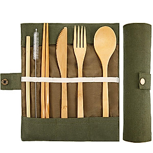 2 Sets Bamboo Cutlery Bamboo Utensils Reusable Flatware Set Bamboo Travel Utensils Include Reusable Chopsticks Fork Spoon Knife Straws Brush for Camping Hiking Picnic with Pouch Bag