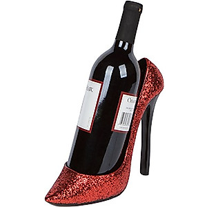 Hilarious Home 8.5" x 7"H High Heel Wine Bottle Holder - Stylish Conversation Starter Wine Rack (Red Glitter)