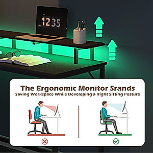 SUPERJARE L Shaped Gaming Desk with Power Outlets & LED Lights, Computer Desk with Monitor Stand & Storage Shelf, Home Office Desk Corner Desk with Hooks, Black