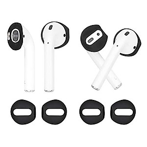 IiEXCEL ( Fit in Case ) 4 Pairs Replacement Super Thin Slim Silicone Earbuds Ear Tips and Covers Skin Accessories for Apple AirPods or EarPods Headphones ( Fit in Charging Case ) ( Black White )