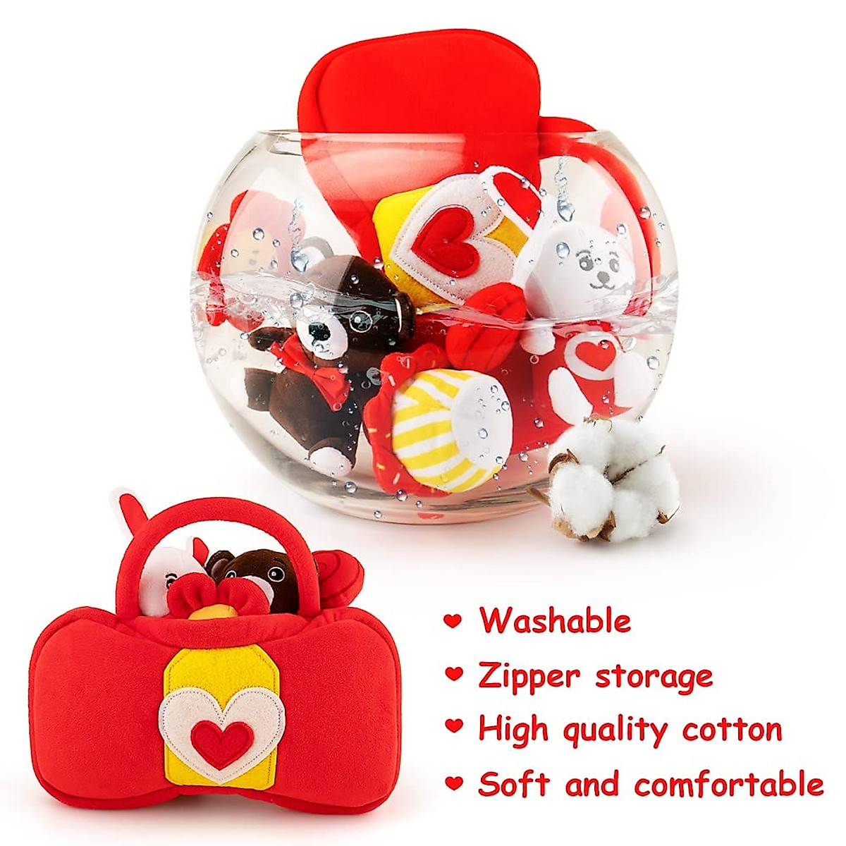 teytoy Valentines Day Gifts Toys, Stuffed Animal Squeaker and Crinkle Baby Girl Toy Playset Sensory Toy Gifts Idea Party Favors Decoration for Baby and Newborn