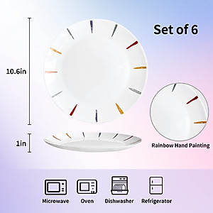 KITOECOFR 10.5" Dinner Plates Set of 6,Rainbow Glass Ceramic Plates,Lead-Free & Non-Toxic,Flat Stackable - Microwave,Oven & Dishwasher Safe