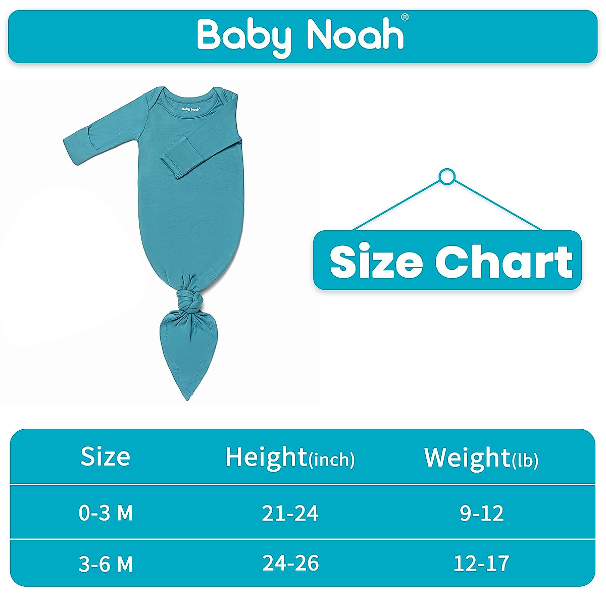 Baby Knotted Gown, Super Soft Newborn Infant Long Sleeve Sleeper for Baby Girl and Boy Sleepwear with Hat Set (Blue Green, 0-3 Months)